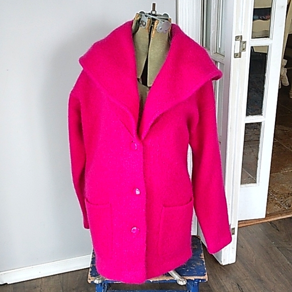 IB DIFFUSION | Jackets & Coats | Vtg 9s Hot Pink Mohair Shawl Collar ...